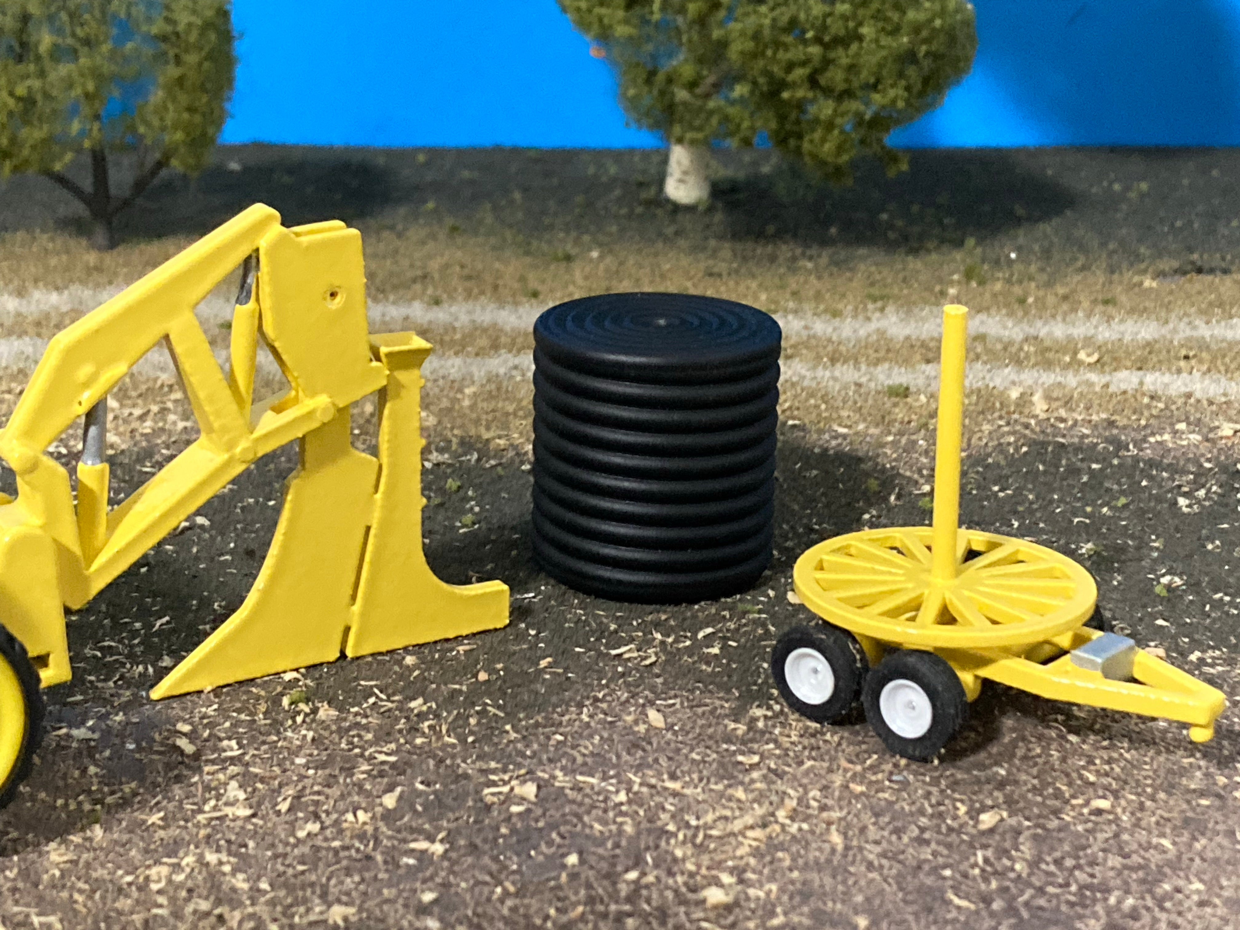 1/64 Tile Plow Set w/ Tile Roll and Stringer Cart (yellow) – 2 Scale ...